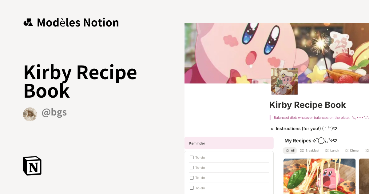 Modèle Kirby Recipe Book | Marketplace Notion