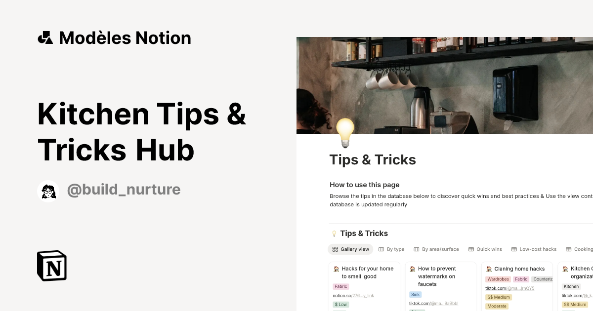Kitchen Tips & Tricks Hub | Modèle créé par Build & Nurture ...