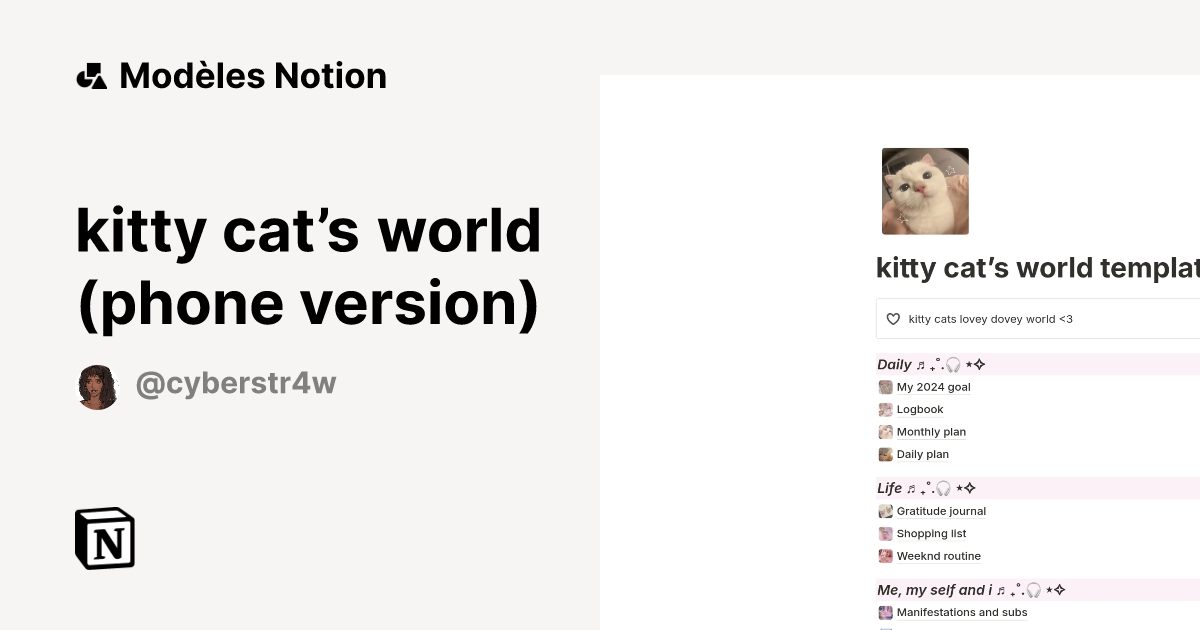 kitty cat’s world (phone version) | Modèle créé par cyberstr4w | Marketplace Notion