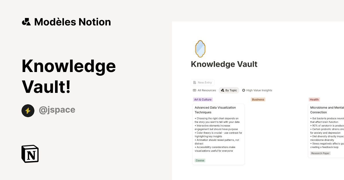 Knowledge Vault! | Modèle créé par JSpace | Marketplace Notion
