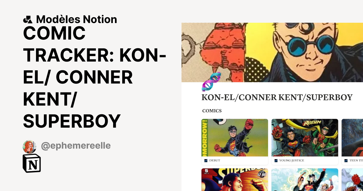 COMIC TRACKER: KON-EL/ CONNER KENT/ SUPERBOY | Modèle créé par Oli | Marketplace Notion