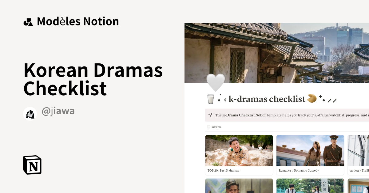 Modèle Korean Dramas Checklist | Marketplace Notion