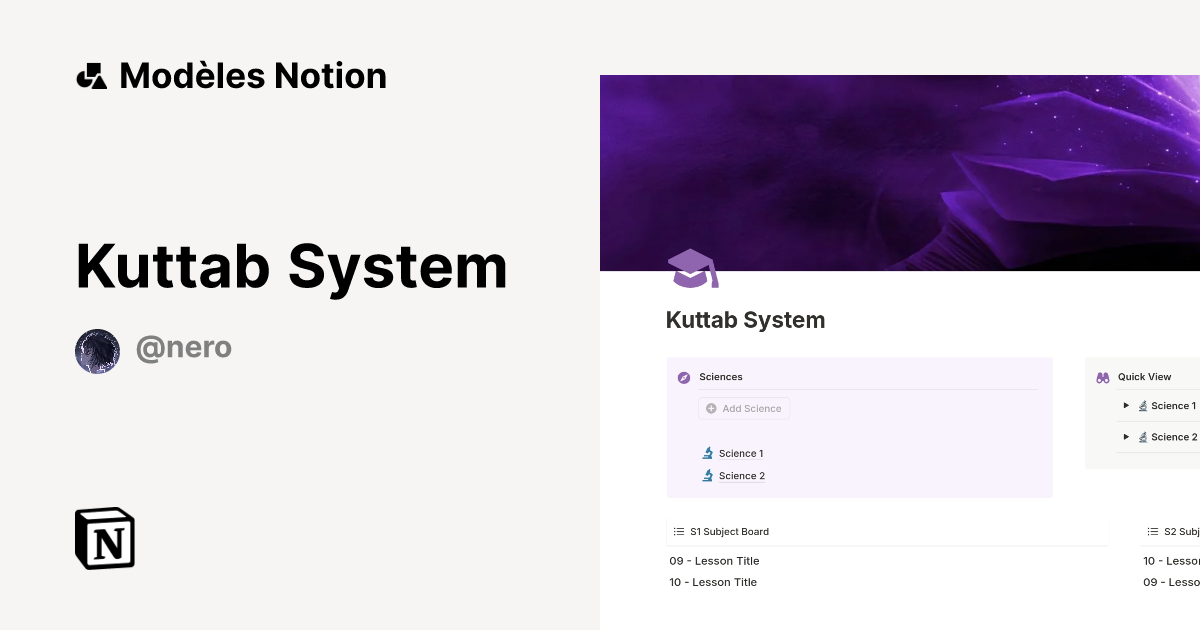 Kuttab System | Modèle créé par Nero | Marketplace Notion