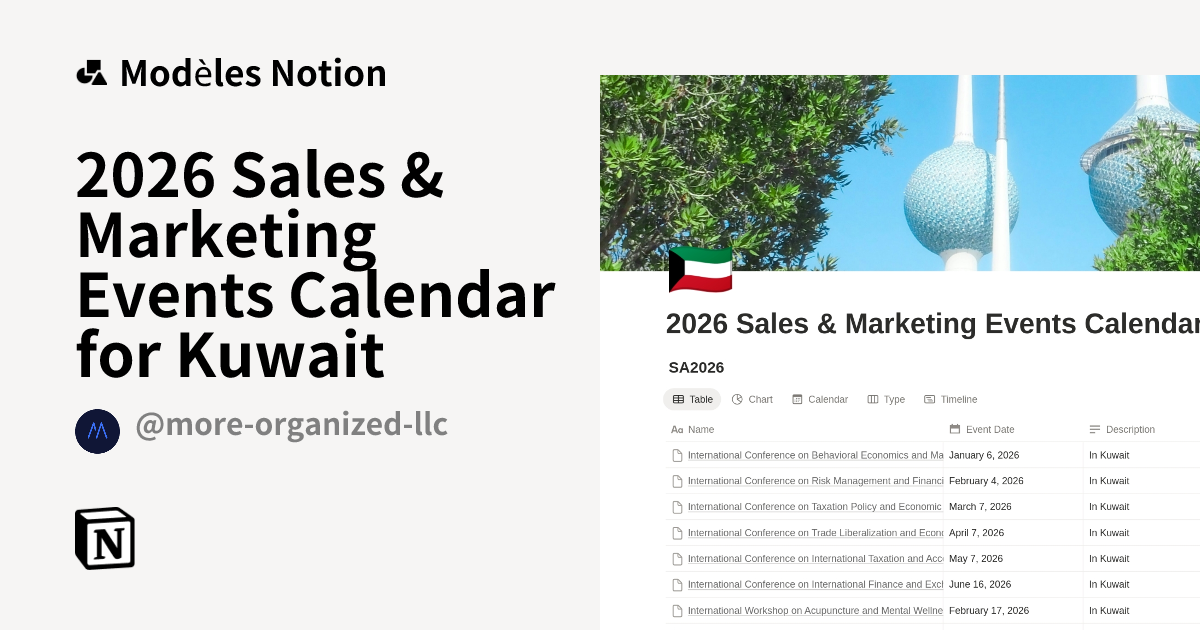 2026 Sales & Marketing Events Calendar for Kuwait | Modèle créé par ...