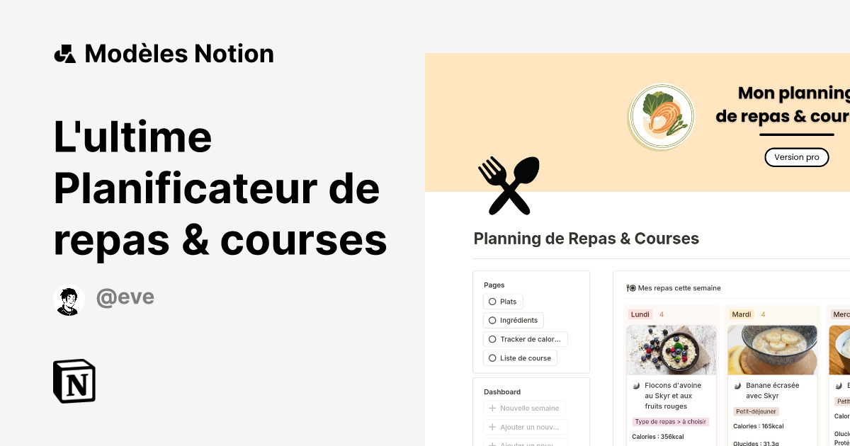 Modèle L'ultime Planificateur de repas & courses | Marketplace Notion