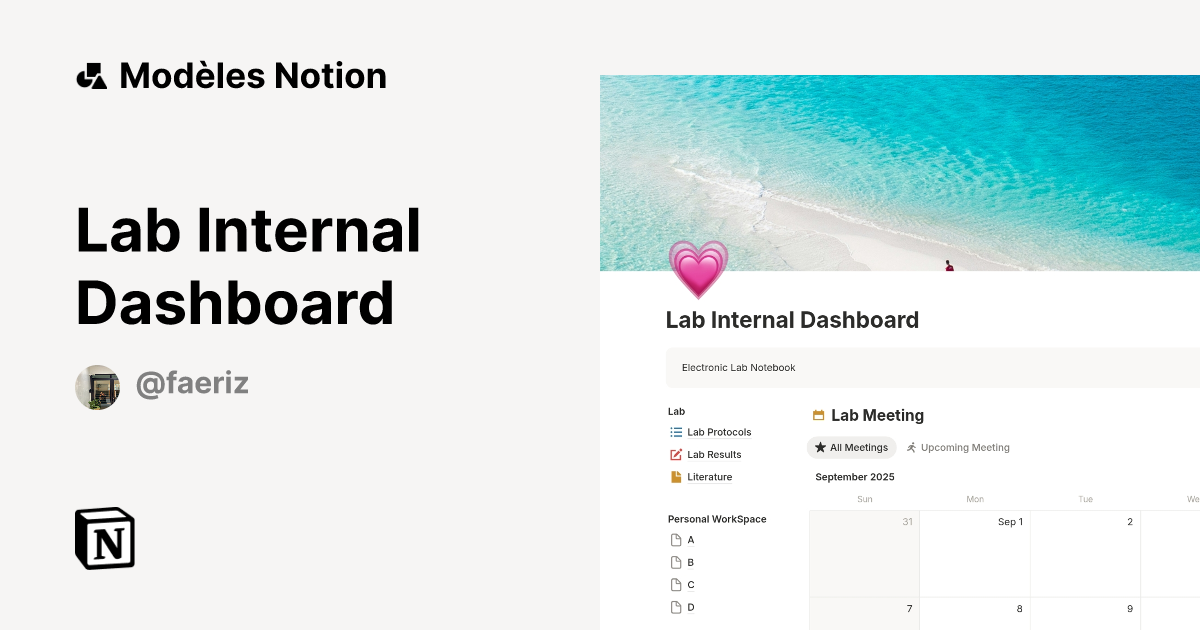 Lab Internal Dashboard | Modèle créé par FAERIZ | Marketplace Notion
