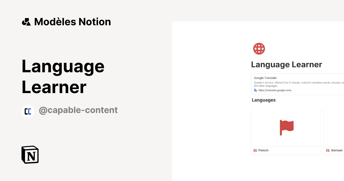 Language Learner | Modèle créé par Capable Content | Marketplace Notion