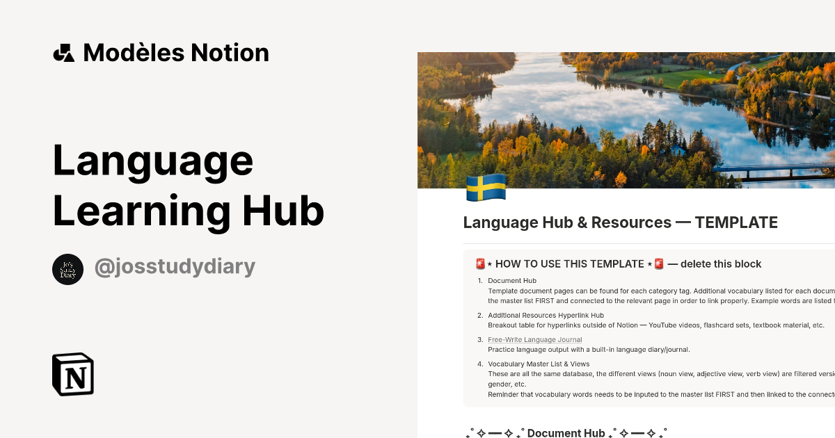 Modèle Language Learning Hub | Marketplace Notion