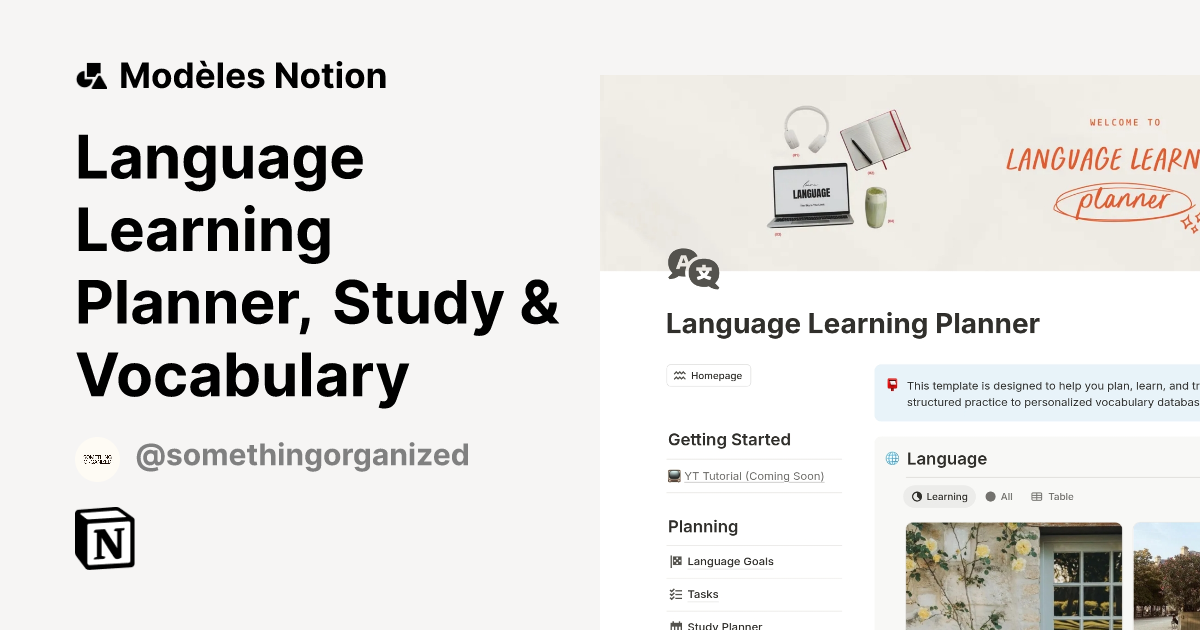 Modèle Language Learning Planner, Study & Vocabulary | Marketplace Notion