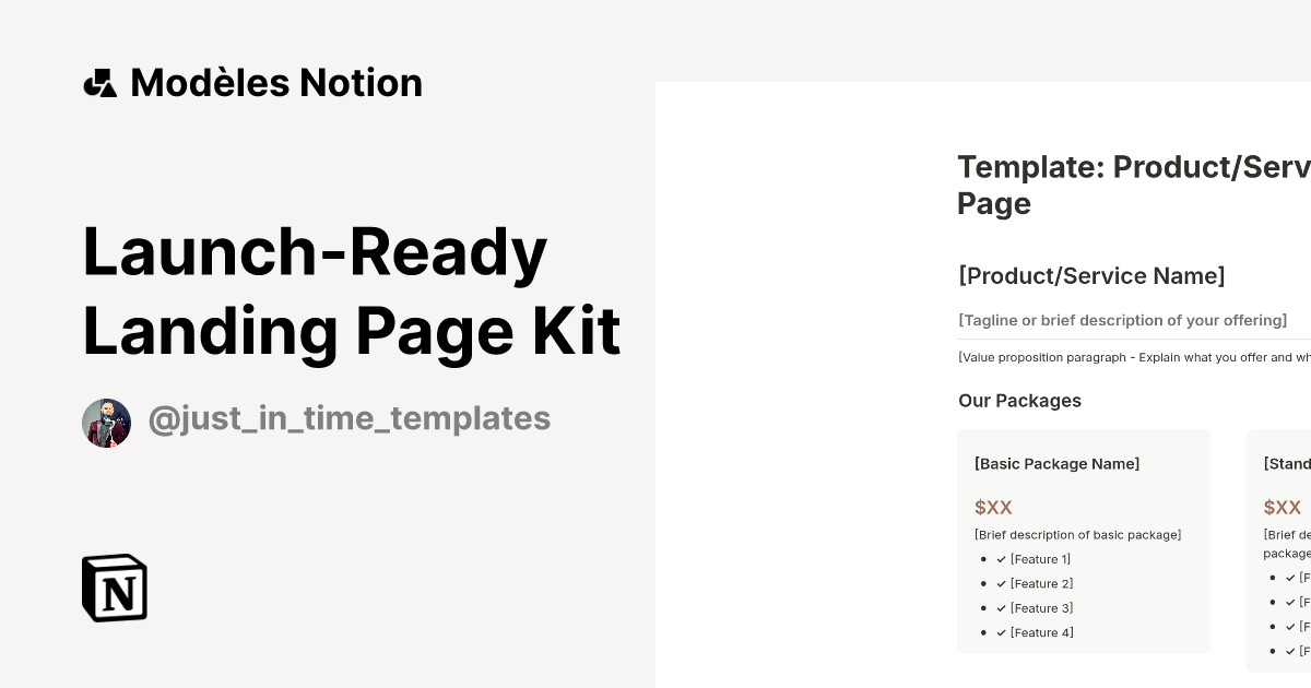 Modèle Launch-Ready Landing Page Kit | Marketplace Notion