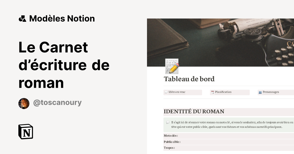 Le Carnet d’écriture de roman | Modèle créé par Tosca Noury ...