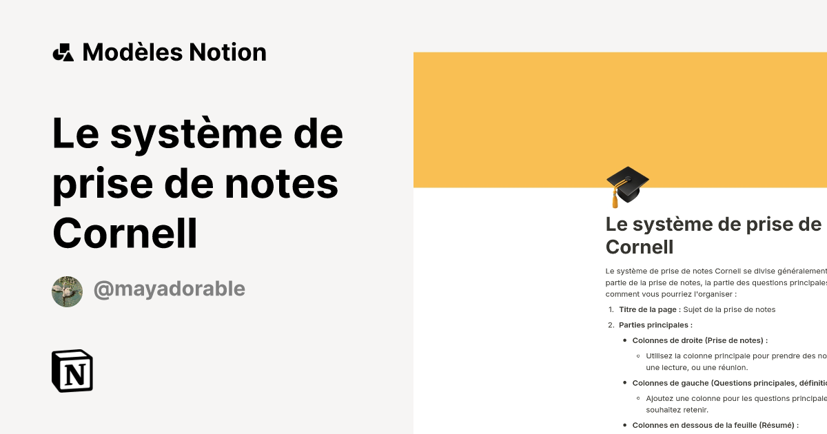 Le système de prise de notes Cornell | Modèle créé par Maya ...