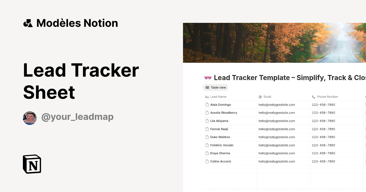 Lead Tracker Sheet | Modèle créé par Your LeadMap | Marketplace Notion