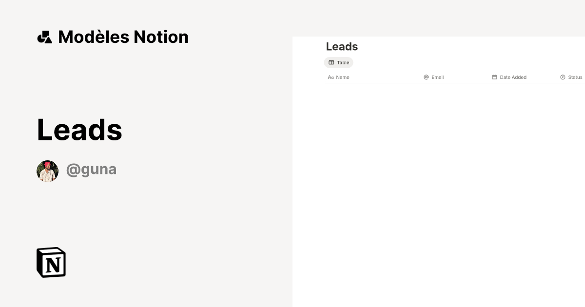 Leads | Modèle créé par Guna | Marketplace Notion