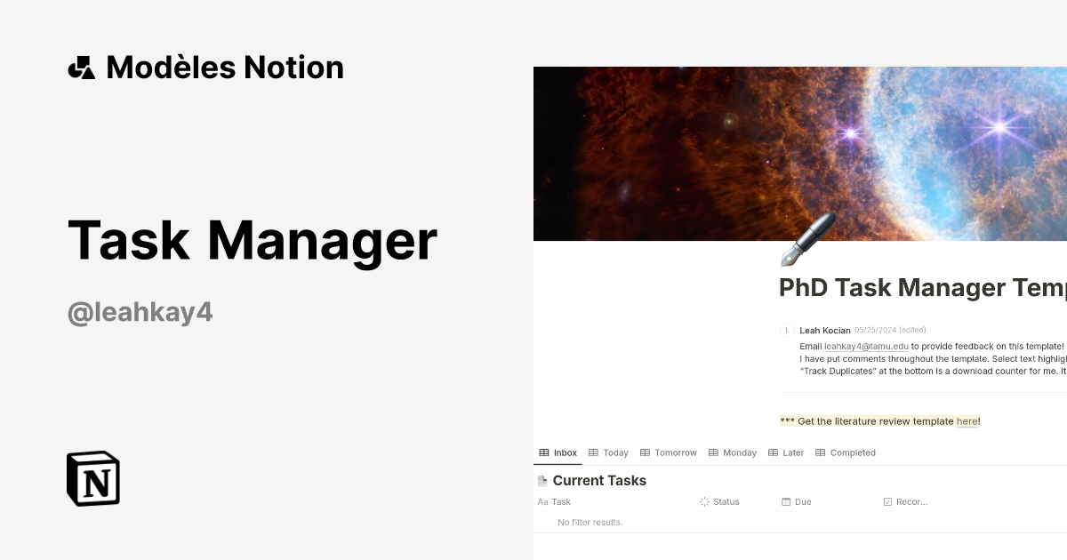 Modèle Task Manager | Marketplace Notion