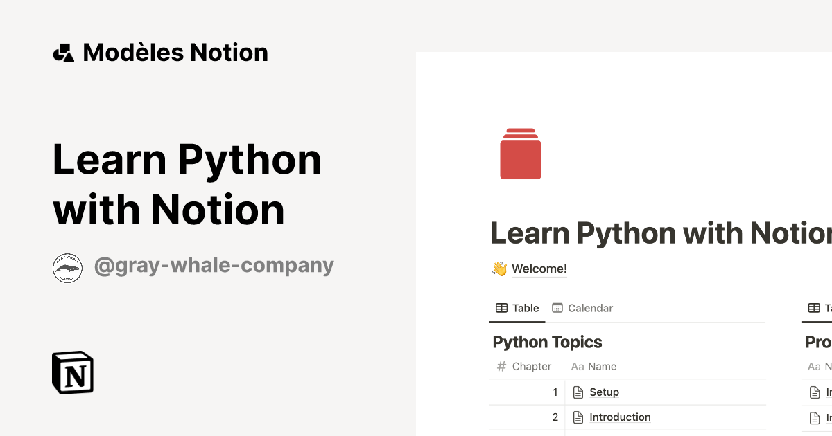 Modèle Learn Python with Notion | Marketplace Notion