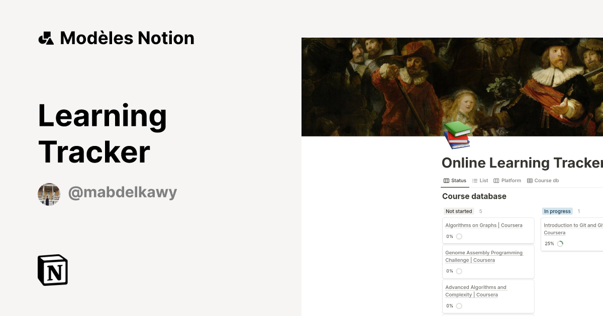 Modèle Learning Tracker | Marketplace Notion