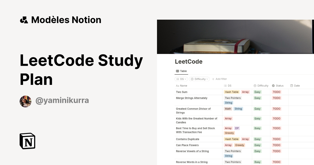 Modèle LeetCode Study Plan | Marketplace Notion