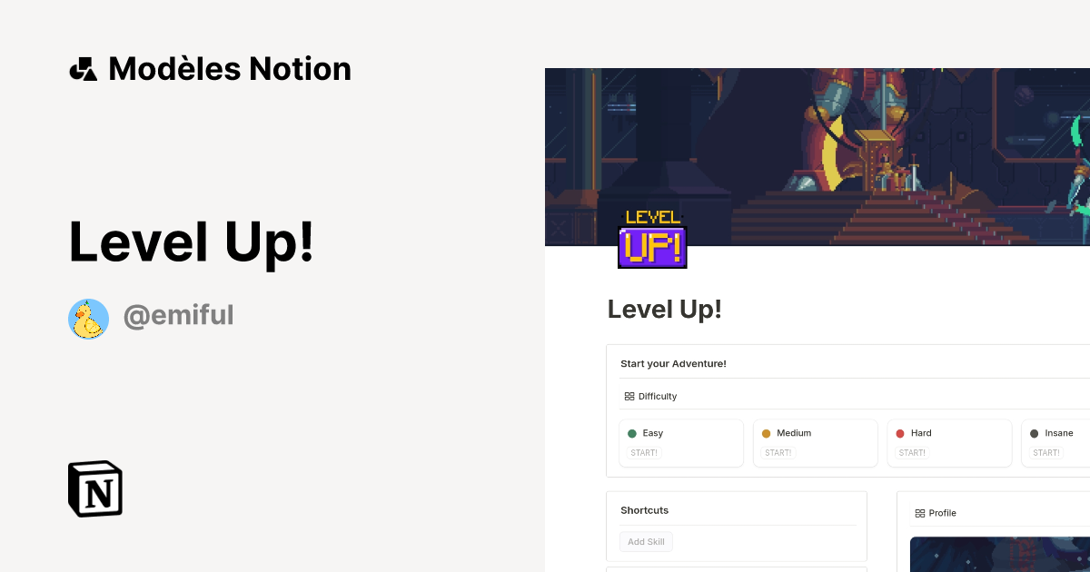Modèle Level Up! | Marketplace Notion