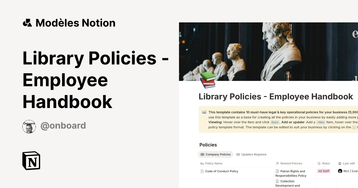 Modèle Library Policies - Employee Handbook | Marketplace Notion