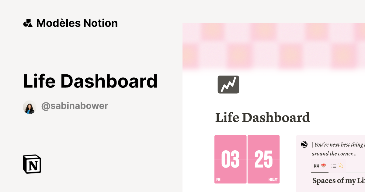 Modèle Life Dashboard | Marketplace Notion
