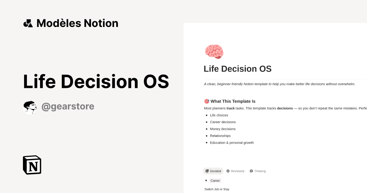 Life Decision OS | Modèle créé par Usman Rafique | Marketplace Notion