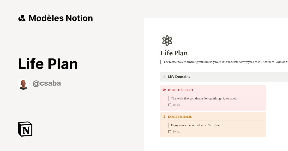 Modèle Life Plan | Marketplace Notion