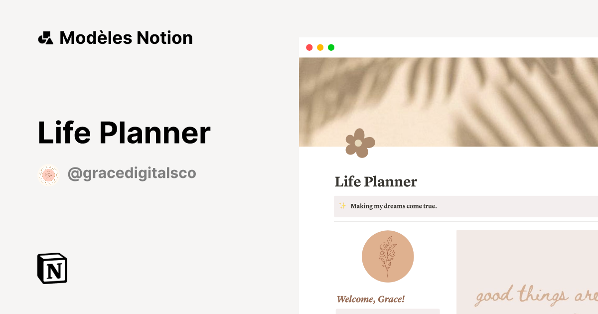 Life Planner | Modèle créé par Grace Digitals Co. | Marketplace Notion