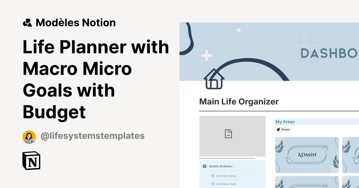 Modèle Life Planner with Macro Micro Goals with Budget | Marketplace Notion