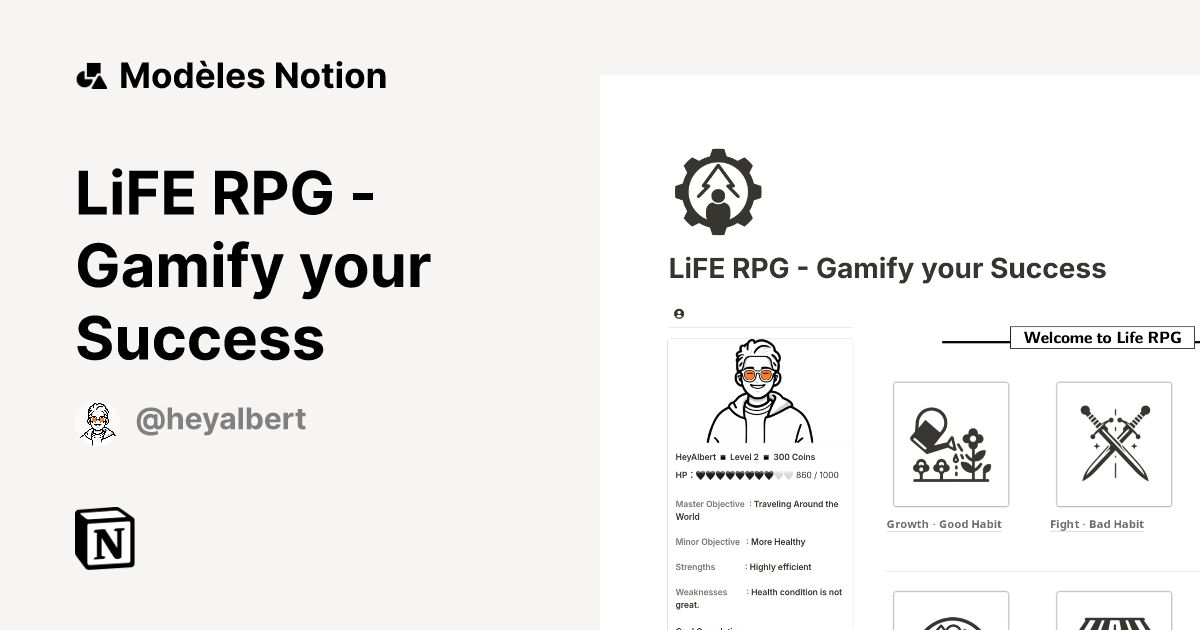 Modèle LiFE RPG - Gamify your Success | Marketplace Notion