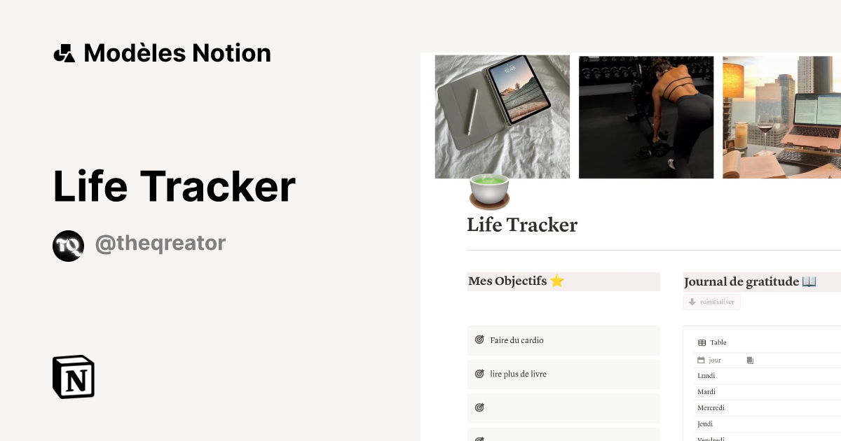 Modèle Life Tracker | Marketplace Notion