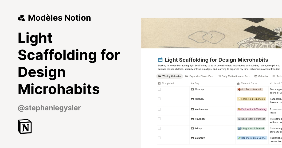 Modèle Light Scaffolding for Design Microhabits | Marketplace Notion