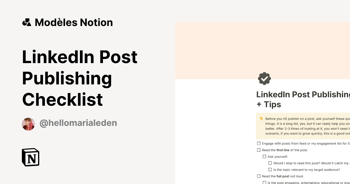 LinkedIn Post Publishing Checklist | Modèle créé par Maria Leden ...