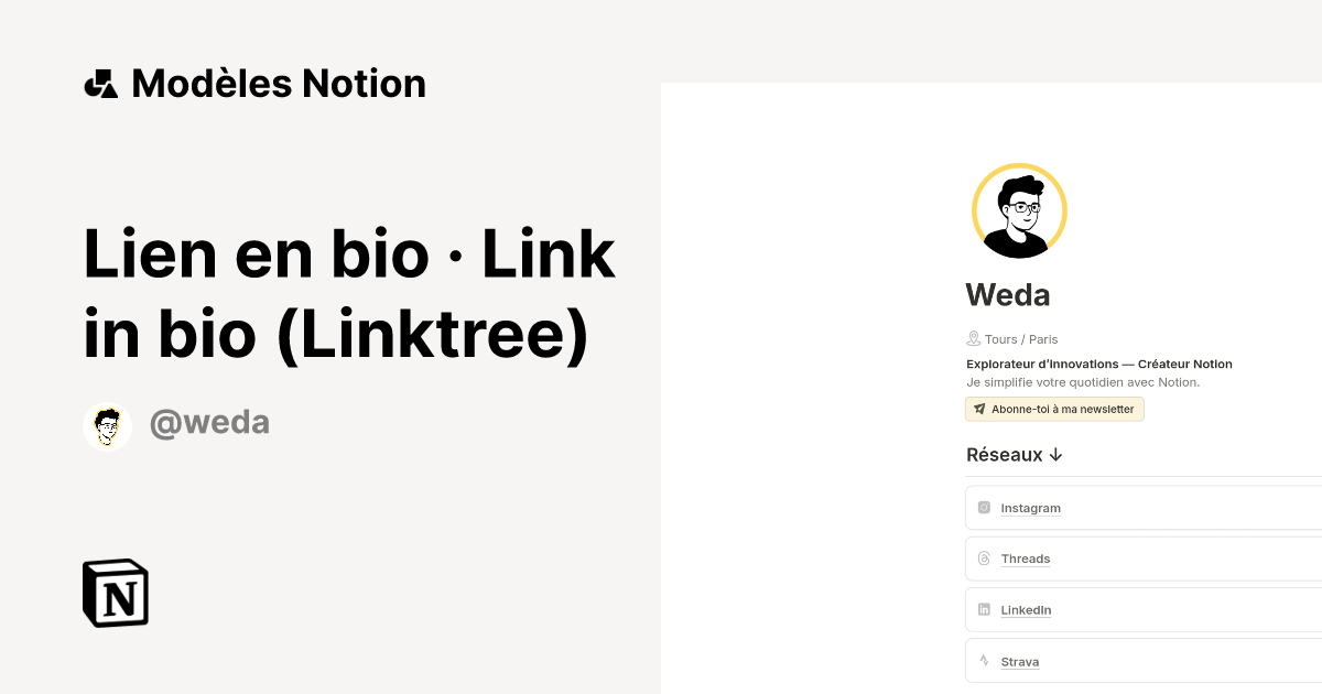 Modèle Lien en bio · Link in bio (Linktree) | Marketplace Notion