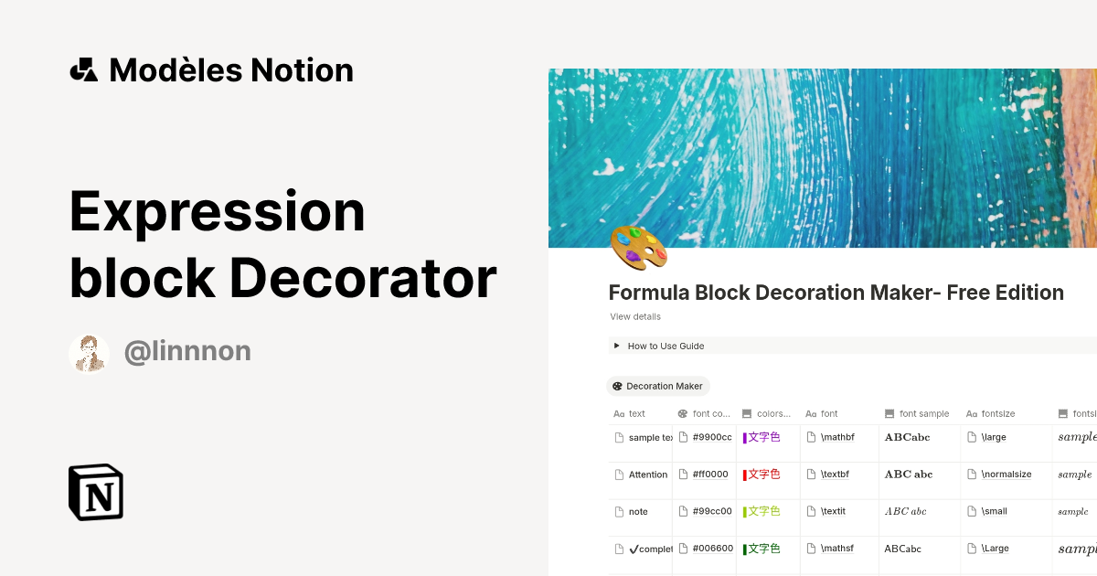 Modèle Expression block Decorator | Marketplace Notion