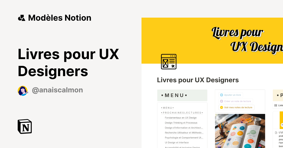 Modèle Livres pour UX Designers | Marketplace Notion