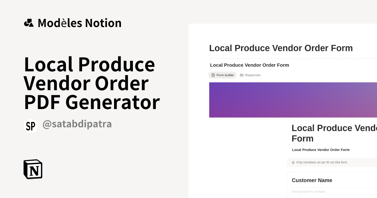 Local Produce Vendor Order PDF Generator | Modèle créé par Satabdi ...