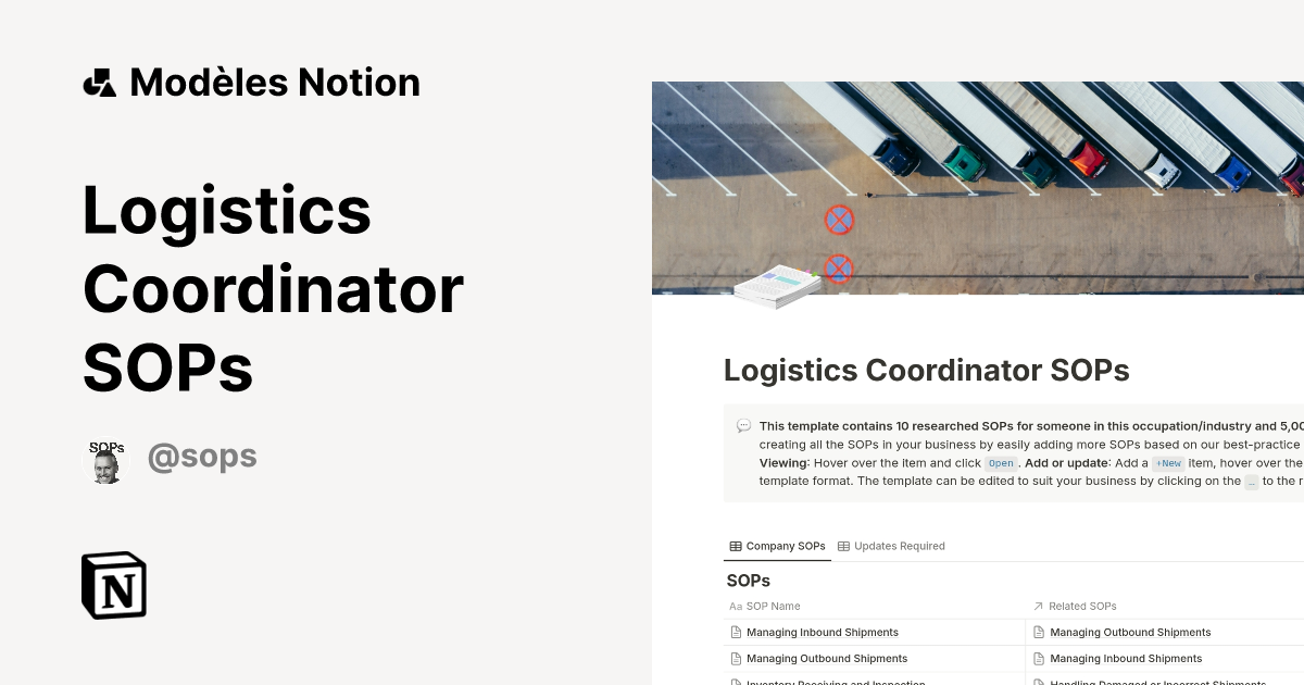 Modèle Logistics Coordinator SOPs | Marketplace Notion