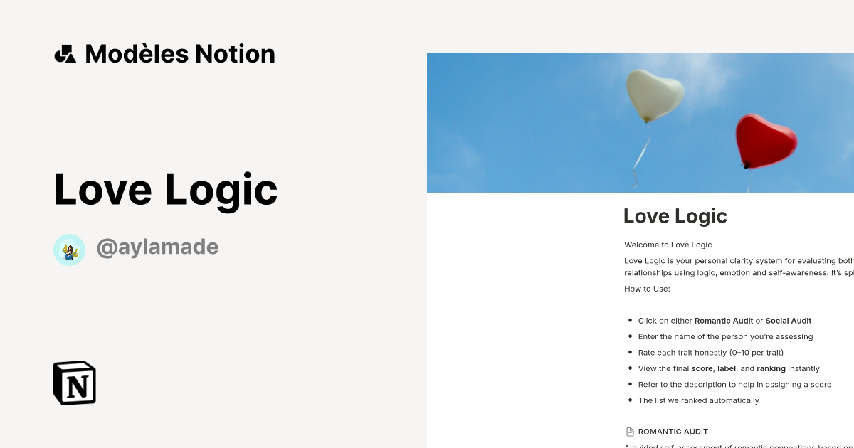 Love Logic | Modèle créé par Ayla | Marketplace Notion