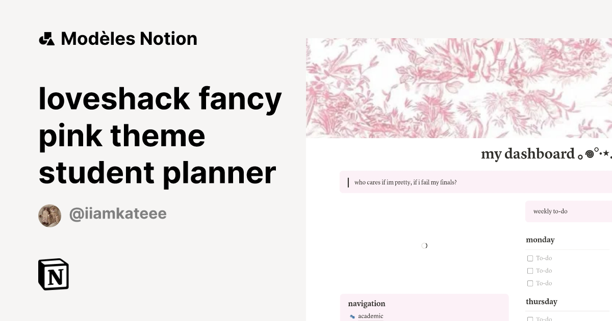 loveshack fancy pink theme student planner | Modèle créé par ⤷ ゛𝑲𝒂𝒕𝒆 ˎˊ ...
