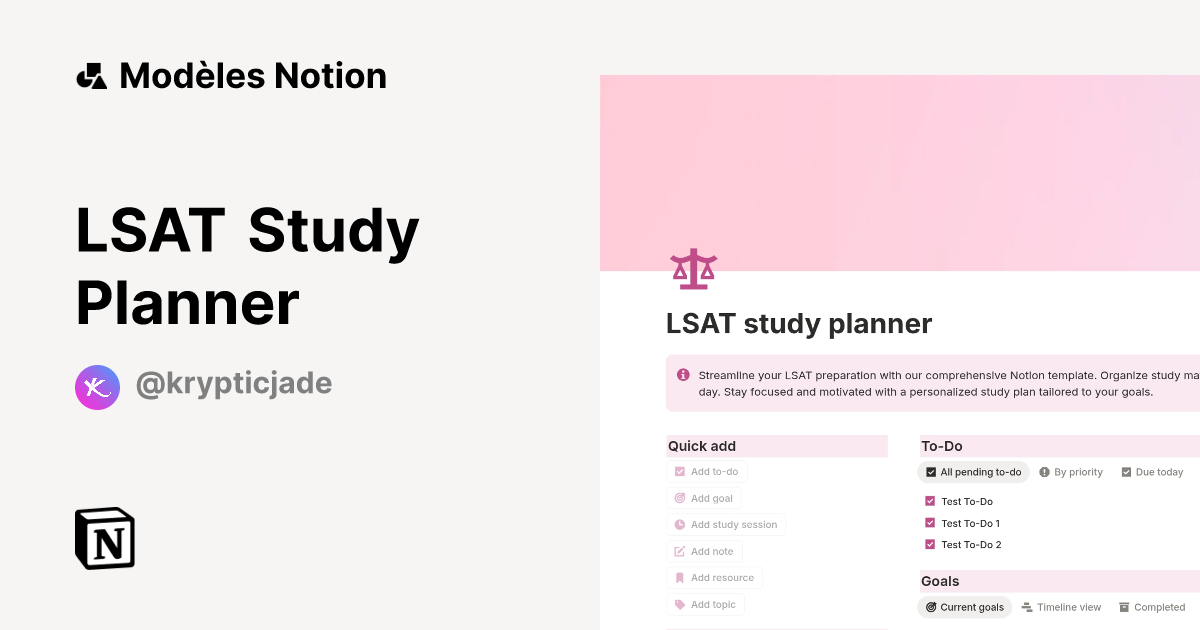 Modèle LSAT Study Planner | Marketplace Notion
