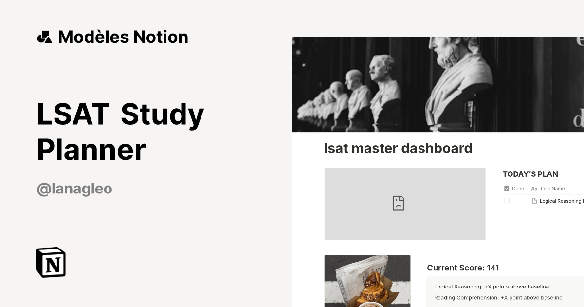 Modèle LSAT Study Planner | Marketplace Notion