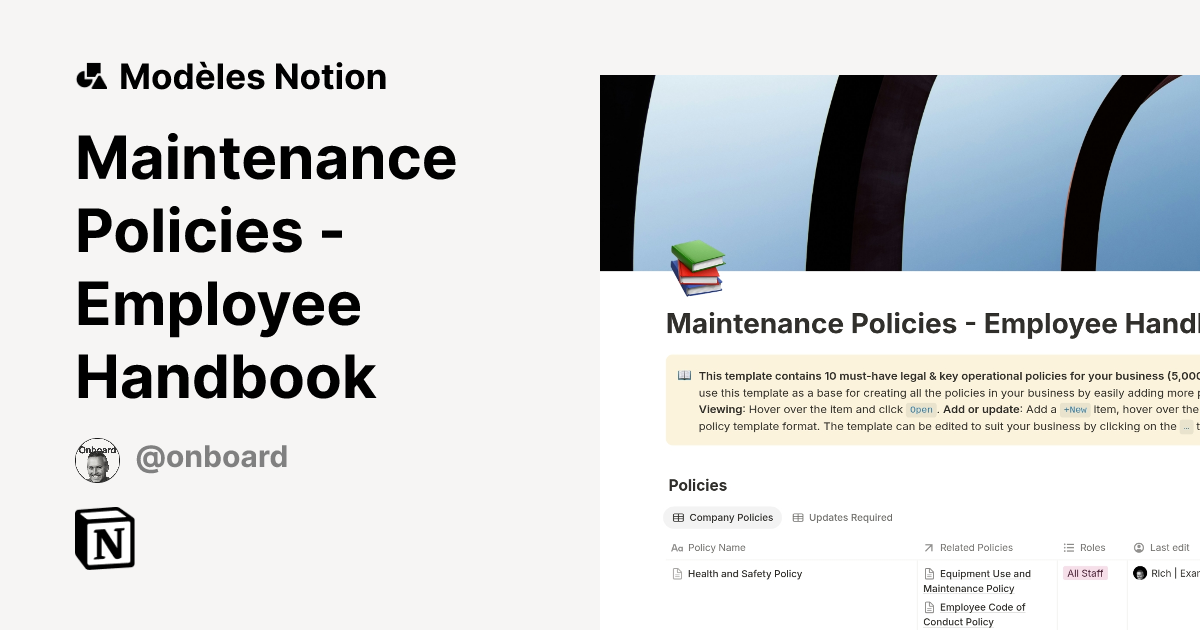 Modèle Maintenance Policies - Employee Handbook | Marketplace Notion