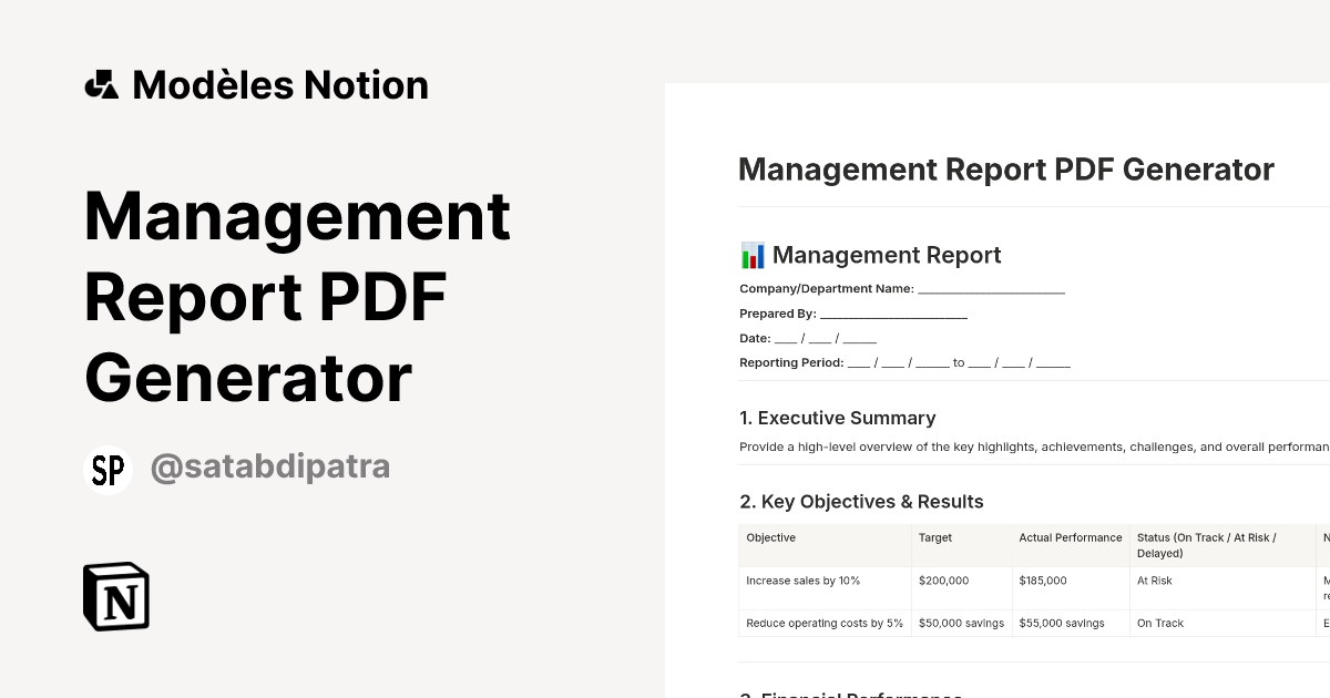 Management Report PDF Generator | Modèle créé par Satabdi Patra ...