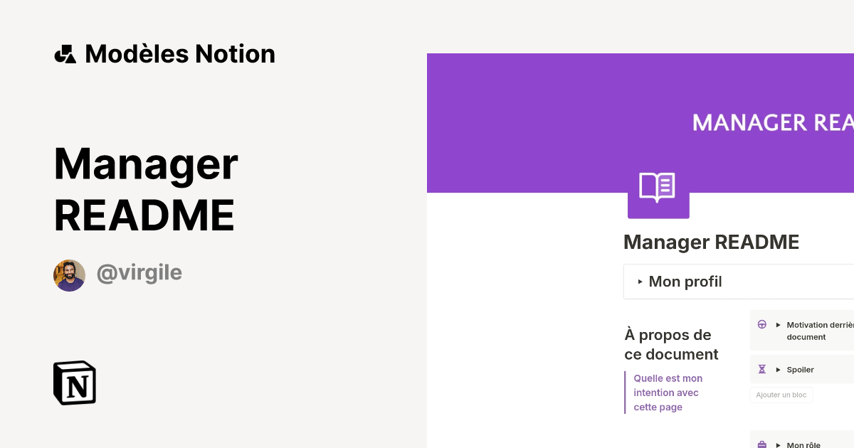 Manager README | Modèle créé par Virgile | Marketplace Notion
