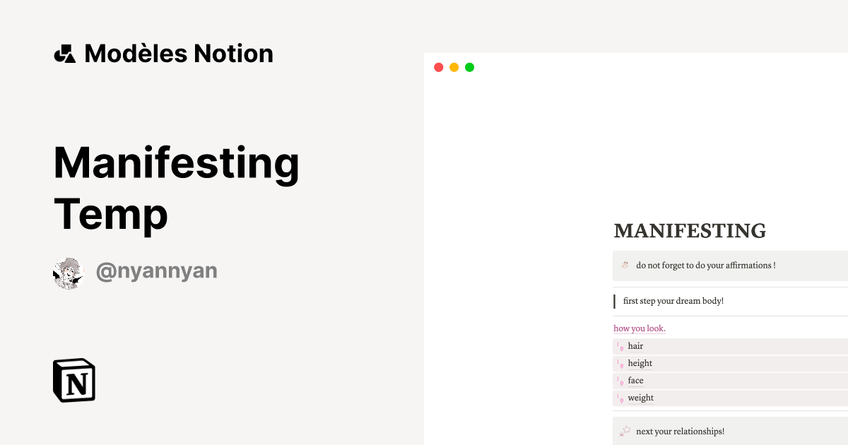Manifesting Temp | Modèle créé par nix | Marketplace Notion