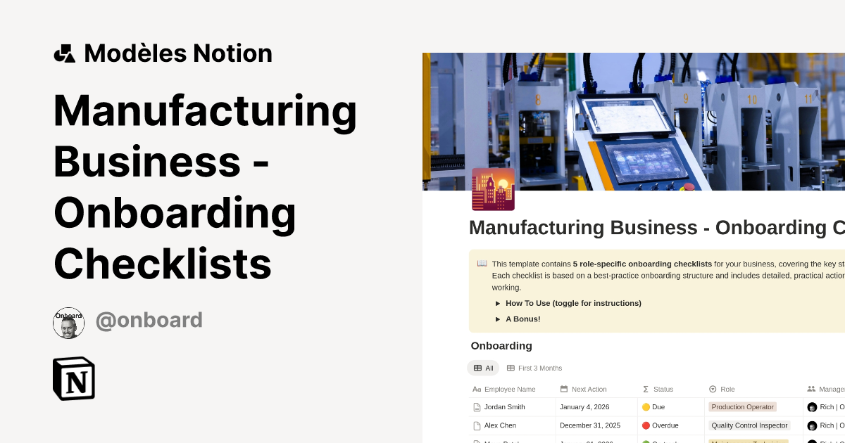 Manufacturing Business - Onboarding Checklists | Modèle créé par ...