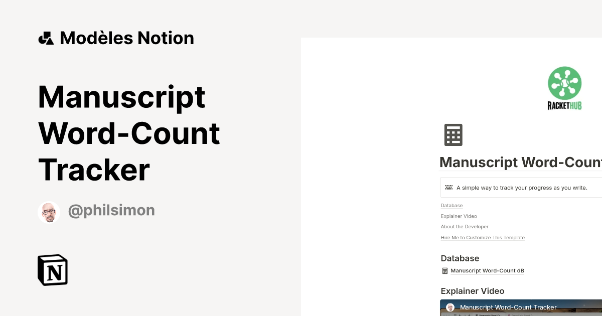 Manuscript Word-Count Tracker | Modèle créé par Phil Simon | Marketplace Notion