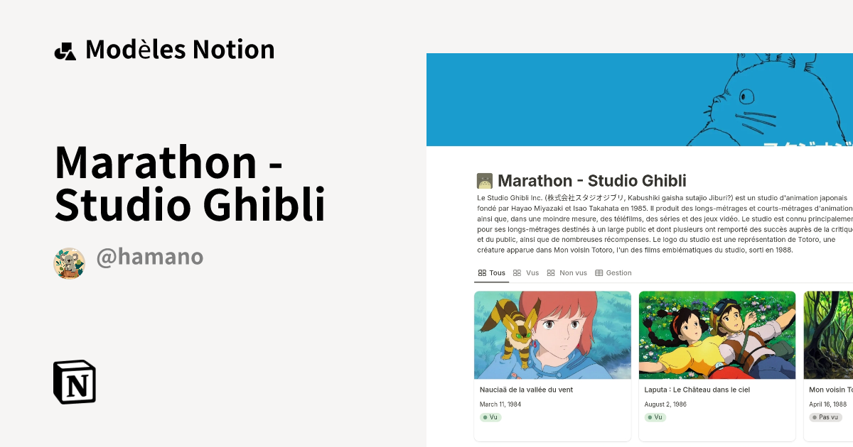 Marathon - Studio Ghibli | Modèle créé par Hamano | Marketplace Notion
