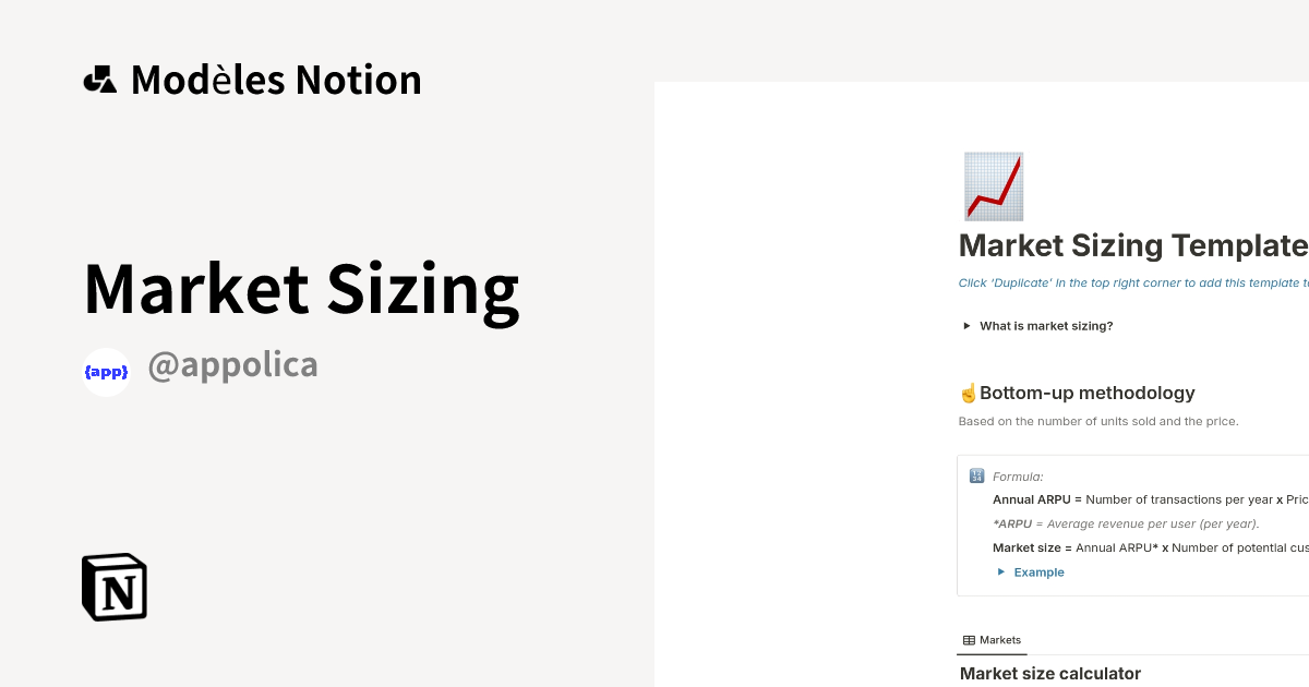 Market Sizing | Modèle créé par Appolica | Startup Studio | Marketplace ...